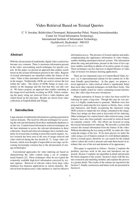 Video Retrieval Based on Textual Queries - CVIT