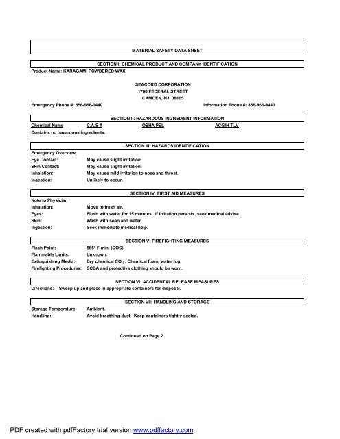 Karagami Wax MSDS (2)
