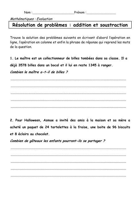 RÃ©solution de problÃ¨mes : addition et soustraction
