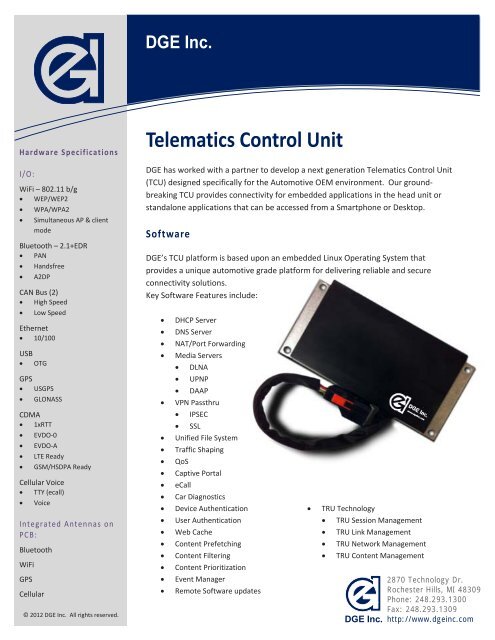 Telematics Control Unit - DGE Inc.
