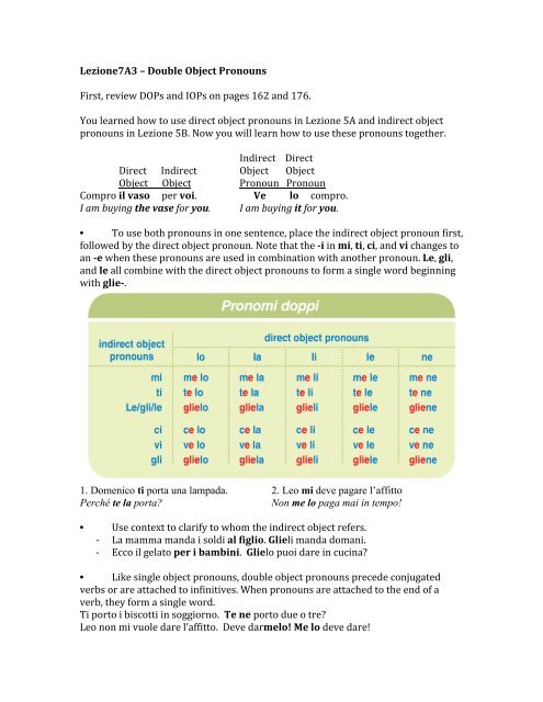 Lezione7A3 â Double Object Pronouns First, review DOPs and IOPs ...