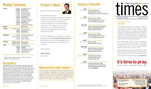 Pastor's Note Weekly Schedule - Times Square Church