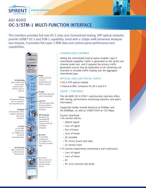 oc-3/stm-1 multi-function interface - Spirent Communications