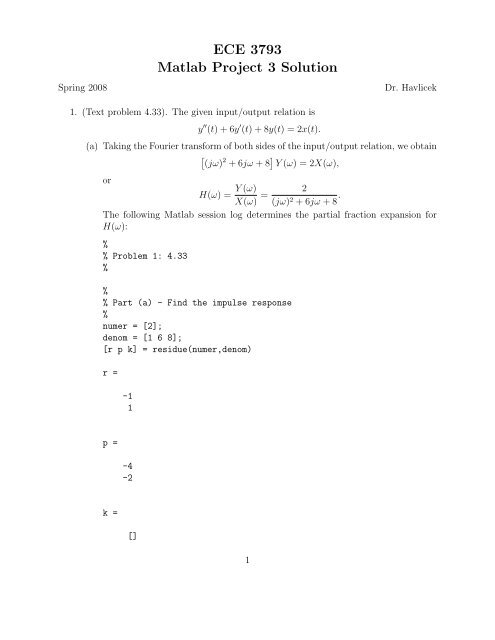 ECE 3793 Matlab Project 3 Solution