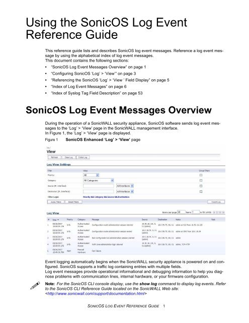 Using the SonicOS Log Event Reference Guide - SonicWALL