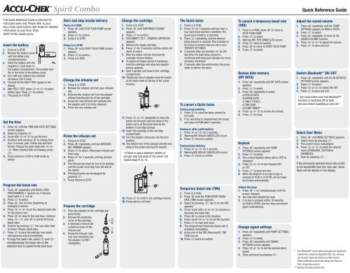 Accu-Chek Spirit Combo insulin pumpâ Quick Reference Guide
