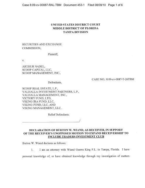 Receiver's Declaration in Support of Motion to Expand Receivership ...