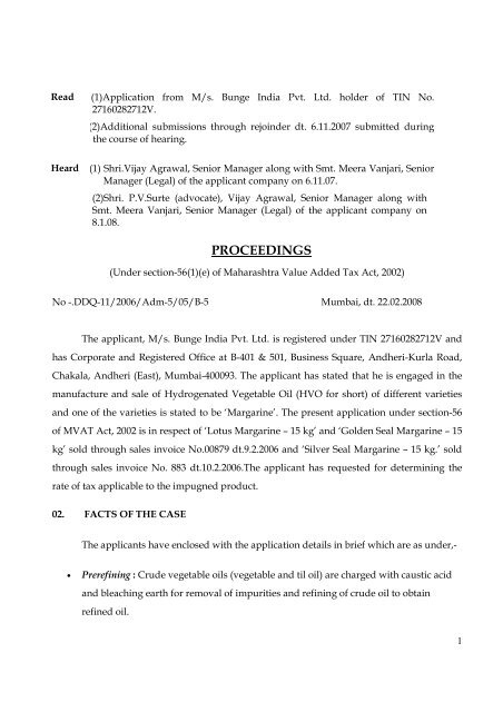 Bunge India Pvt. Ltd. - Department Of Sales Tax
