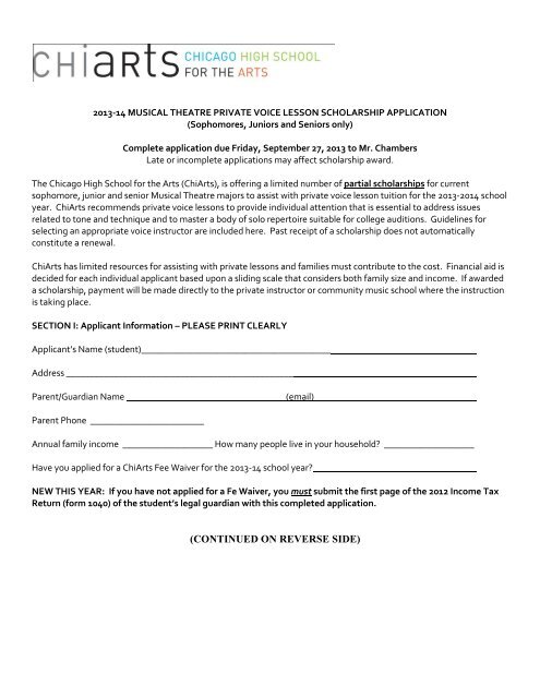 (CONTINUED ON REVERSE SIDE) - Chicago High School for the Arts