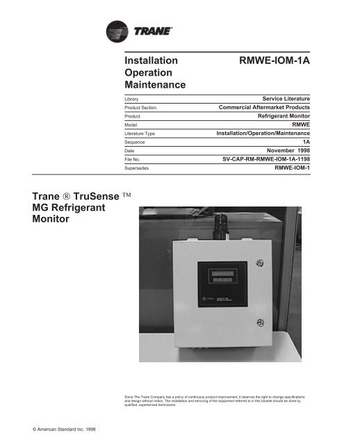 Trane Refrigerant Monitor. - Surplus Used Equipment