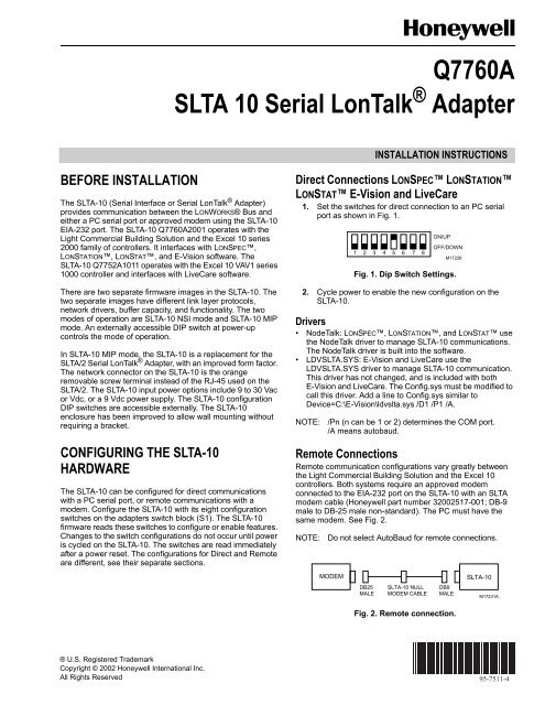 Q7760A SLTA 10 Serial LonTalk ® Adapter ... - Industrial Controls