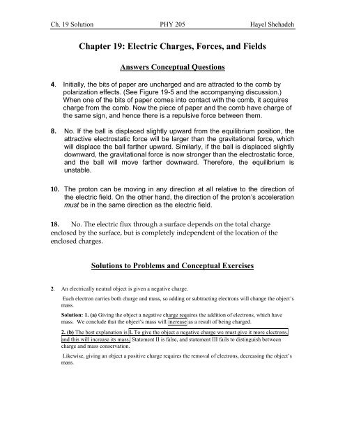 Chapter 19: Electric Charges, Forces, and Fields - PSU