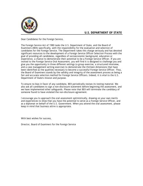 Letter from the Director of Board of Examiners - US State ...