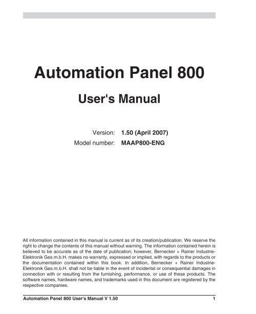 Automation Panel 800 User's Manual