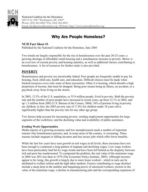 Why Are People Homeless National Coalition For The Homeless