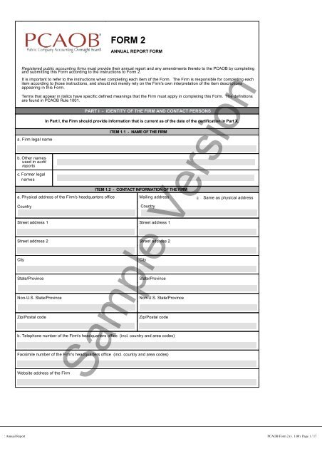FORM 2 - Public Company Accounting Oversight Board