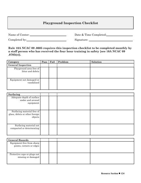 Playground Safety Inspection Form