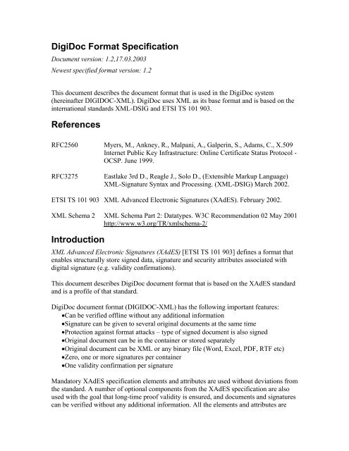 DigiDoc Format Specification