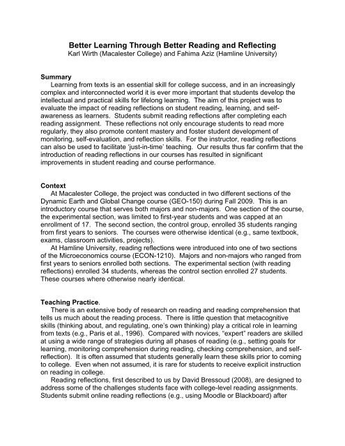 Better Learning Through Better Reading and Reflecting