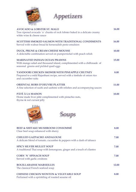 Sample Menu - Villa Hotels