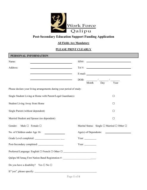 Download the application form - Qalipu Mi'kmaq - First Nation Band