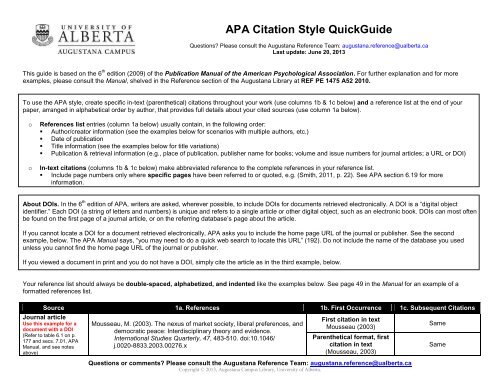 APA Citation Style QuickGuide - University of Alberta Libraries