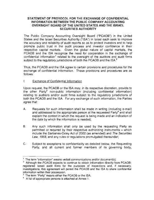 Statement of Protocol - Public Company Accounting Oversight Board