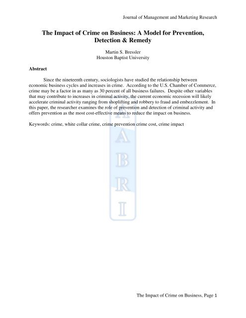 The Impact of Crime on Business: A Model for Prevention, Detection ...