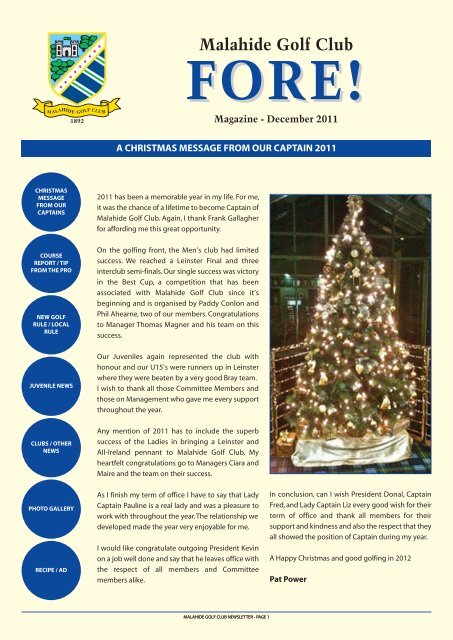 Click to download Fore Magazine Dec 11 - Malahide Golf Club
