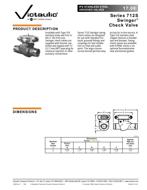 17.08 Series 712S Swinger Check Valve - Victaulic