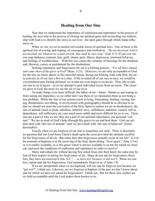 SPIRITUAL SIN CHECKLIST - Healing of the Spirit Ministries