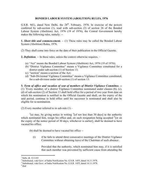 Bonded Labour Systems Rules