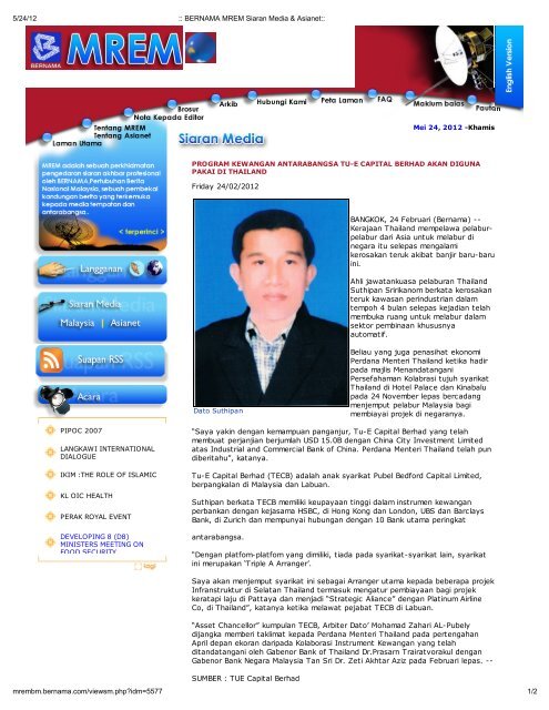 5/24/12 :: BERNAMA MREM Siaran Media & Asianet:: 1/2 mrembm ...