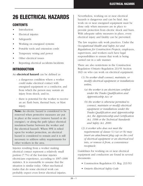 Construction Health and Safety Manual - Ch.26 Electrical Hazards