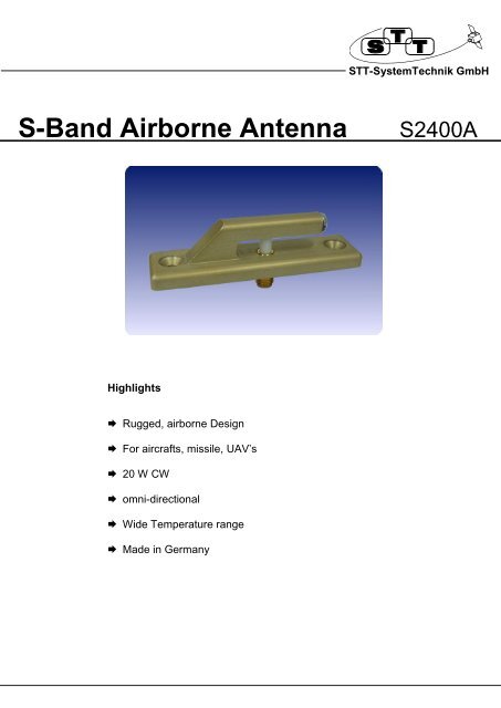 S-Band Airborne Antenna - STT-SystemTechnik GmbH