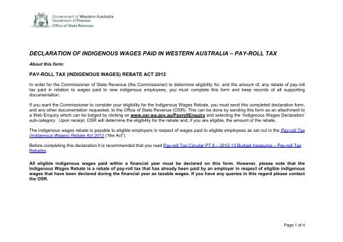 Indigenous Wages Declaration Form