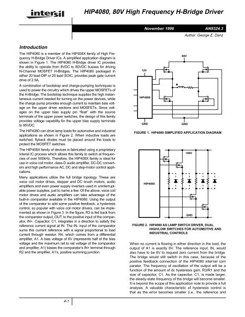 HIP4080, 80V High Frequency H-Bridge Driver