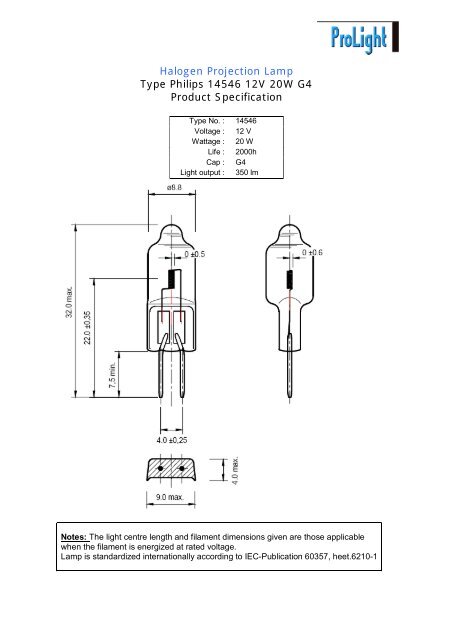 Halogen Projection Lamp Type Philips 14546 12V 20W G4 ... - Prolight