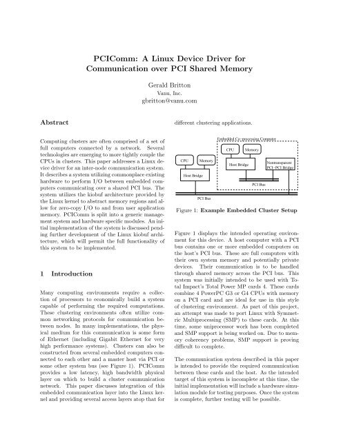 A Linux Device Driver for Communication over PCI Shared Memory