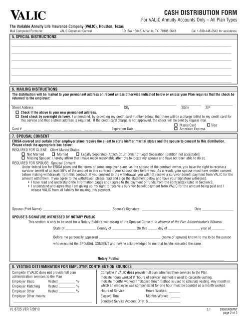 CASH DISTRIBUTION FORMFor CASH DISTRIBUTION FORMFor