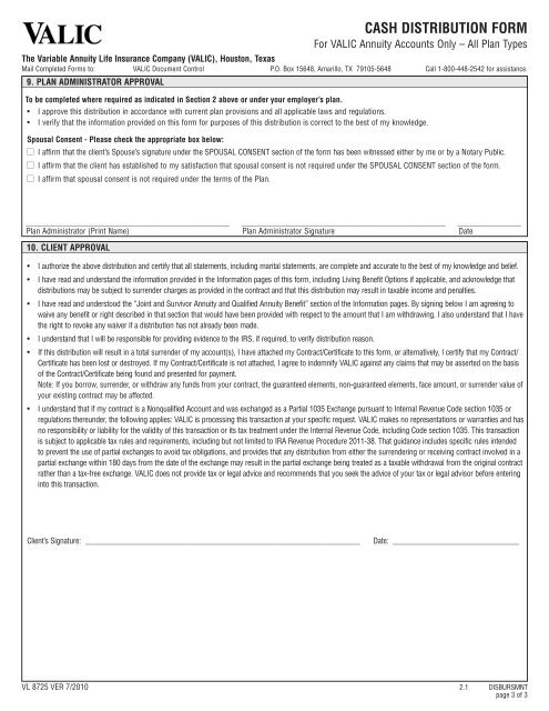 CASH DISTRIBUTION FORMFor