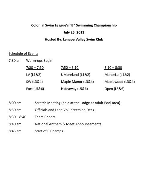 meet information - Maple Manor Swim Club