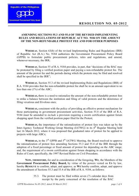 GPPB Resolution No. 05-2012