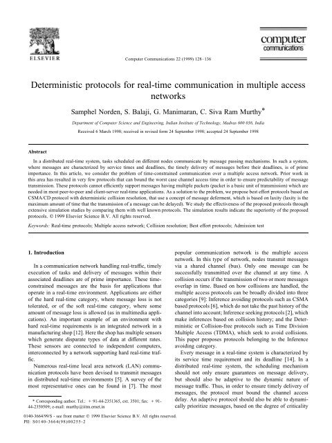 Deterministic protocols for real-time communication in multiple ...