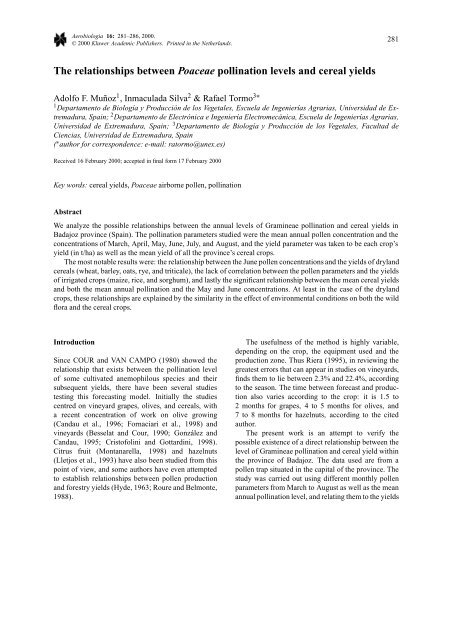 The relationships between Poaceae pollination levels and cereal ...