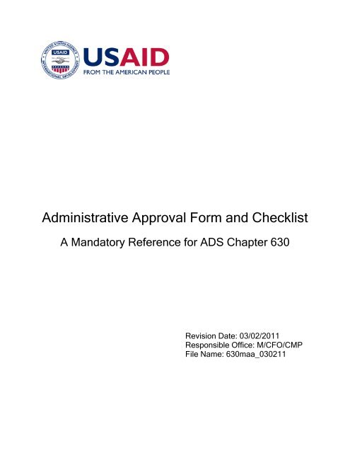 Administrative Approval Form and Checklist, a Mandatory ... - usaid