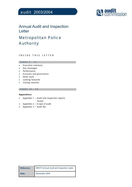 Appendix 1: Annual Audit and Inspection Letter