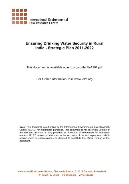 Ensuring Drinking Water Security in Rural India - Strategic Plan ...