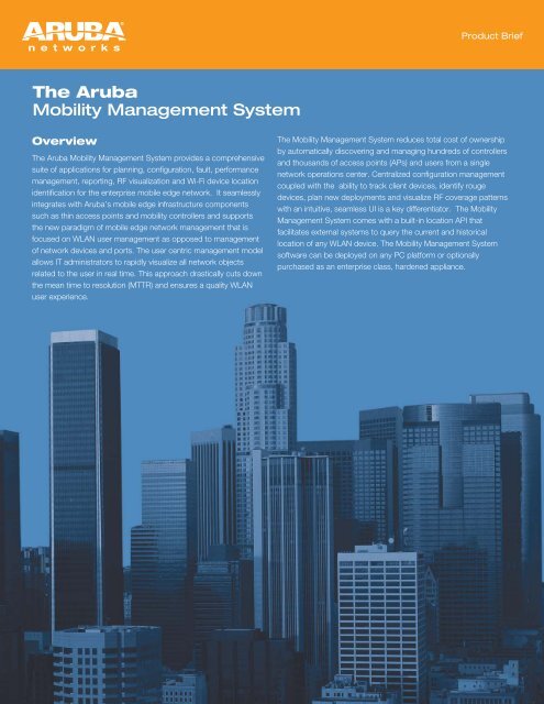 The Aruba Mobility Management System - INTELLIDATA