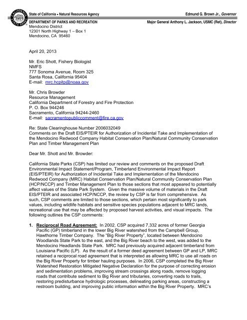 MRC PTEIR Public Comment - CSP - Cal Fire - State of California